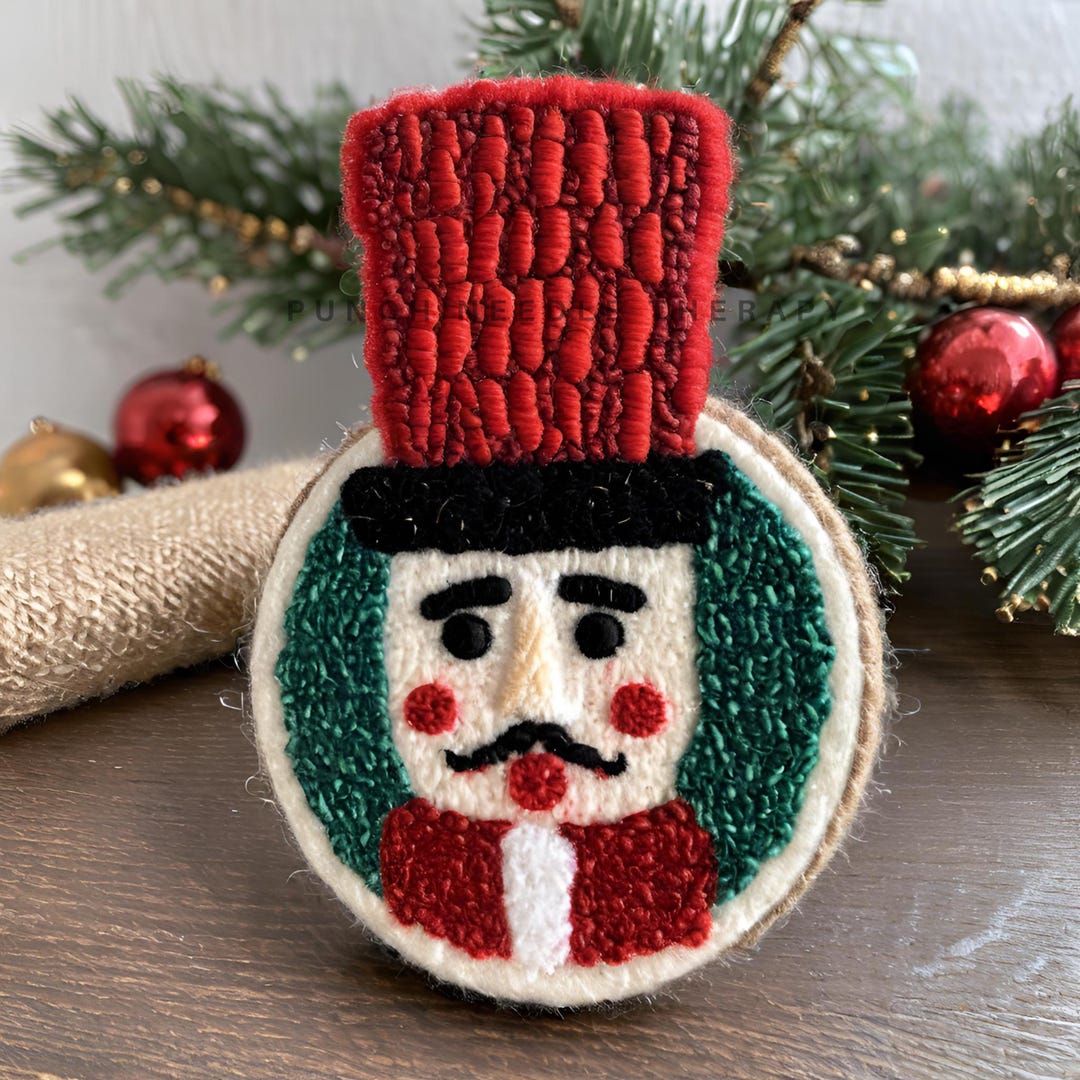 Nutcracker Christmas Drink Coaster Punch Needle Pattern, Xmas Holiday Crewelwork Cross Stitch ...