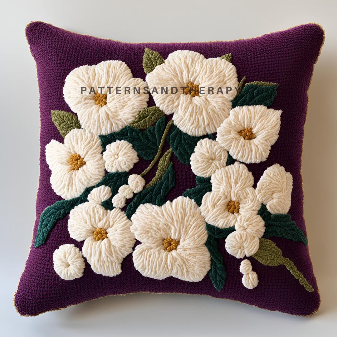 Jasmine Flower Motif Punch Needle Embroidery Pattern Template, Pillow ...