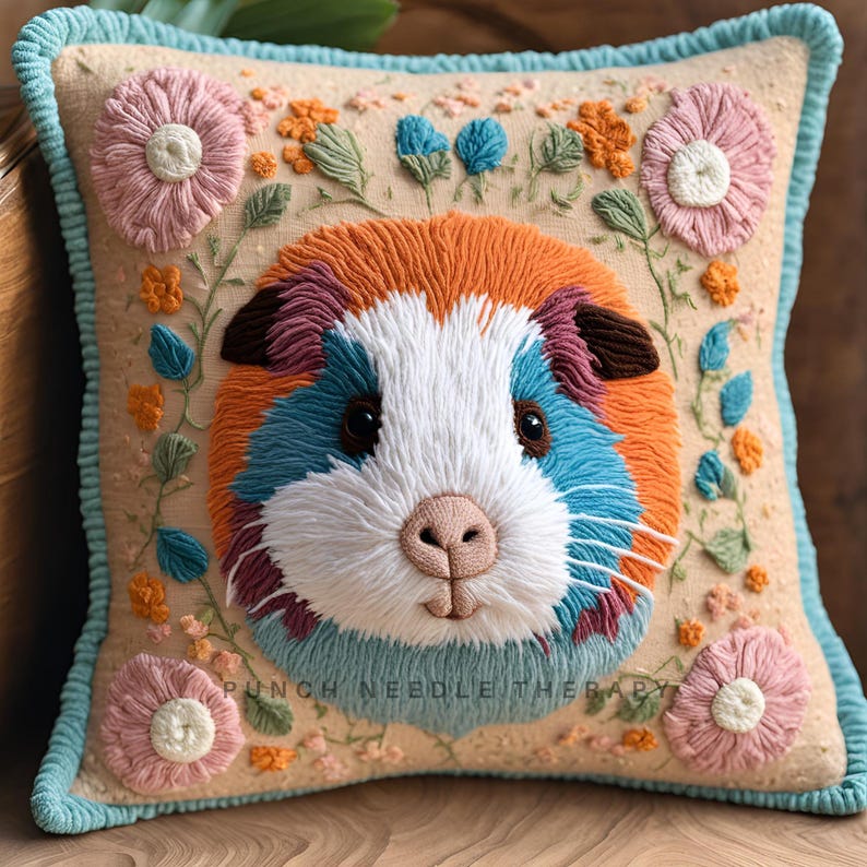 Guinea Pig Punch Needle Pattern Template, DIY Pillow Case, Hand Tufted ...