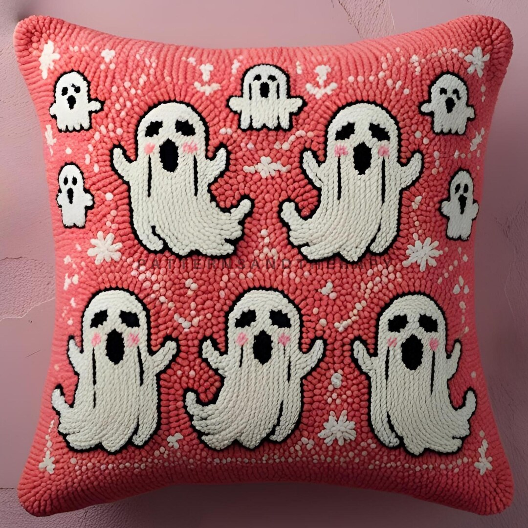 Halloween Creepy Cute Ghost Punch Needle Pattern, Spoopy Pillow, Spooky ...