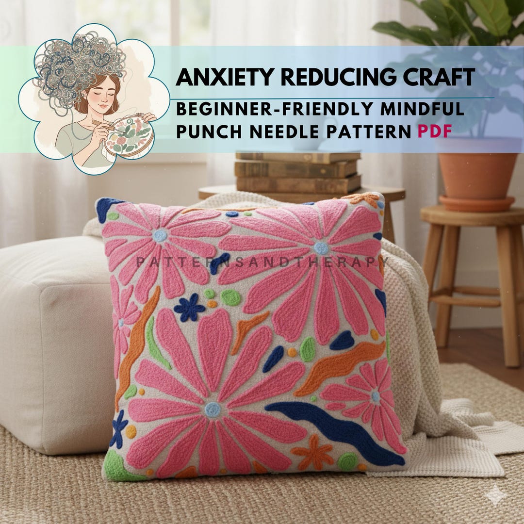 Pink Flowers Punch Needle Pattern: Mindful Anxiety Stress Reducing ...