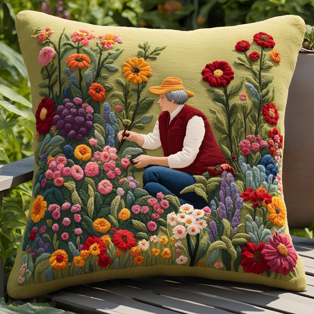 DIY Gift for Gardener, Gardening Punch Needle Pattern, Cushion Cover ...