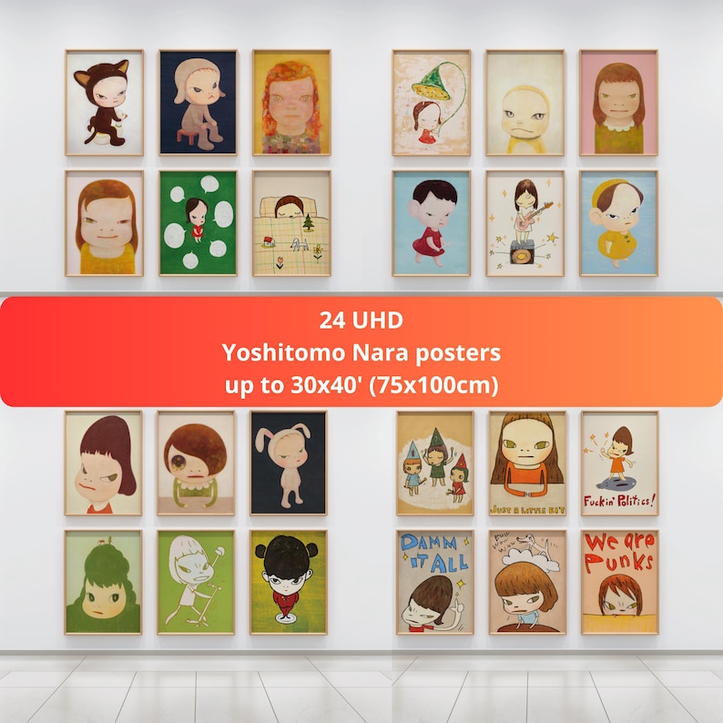 8K UHD Set of 24 Yoshitomo Nara Posters Cosmic Girl Eyes Open Closed ...