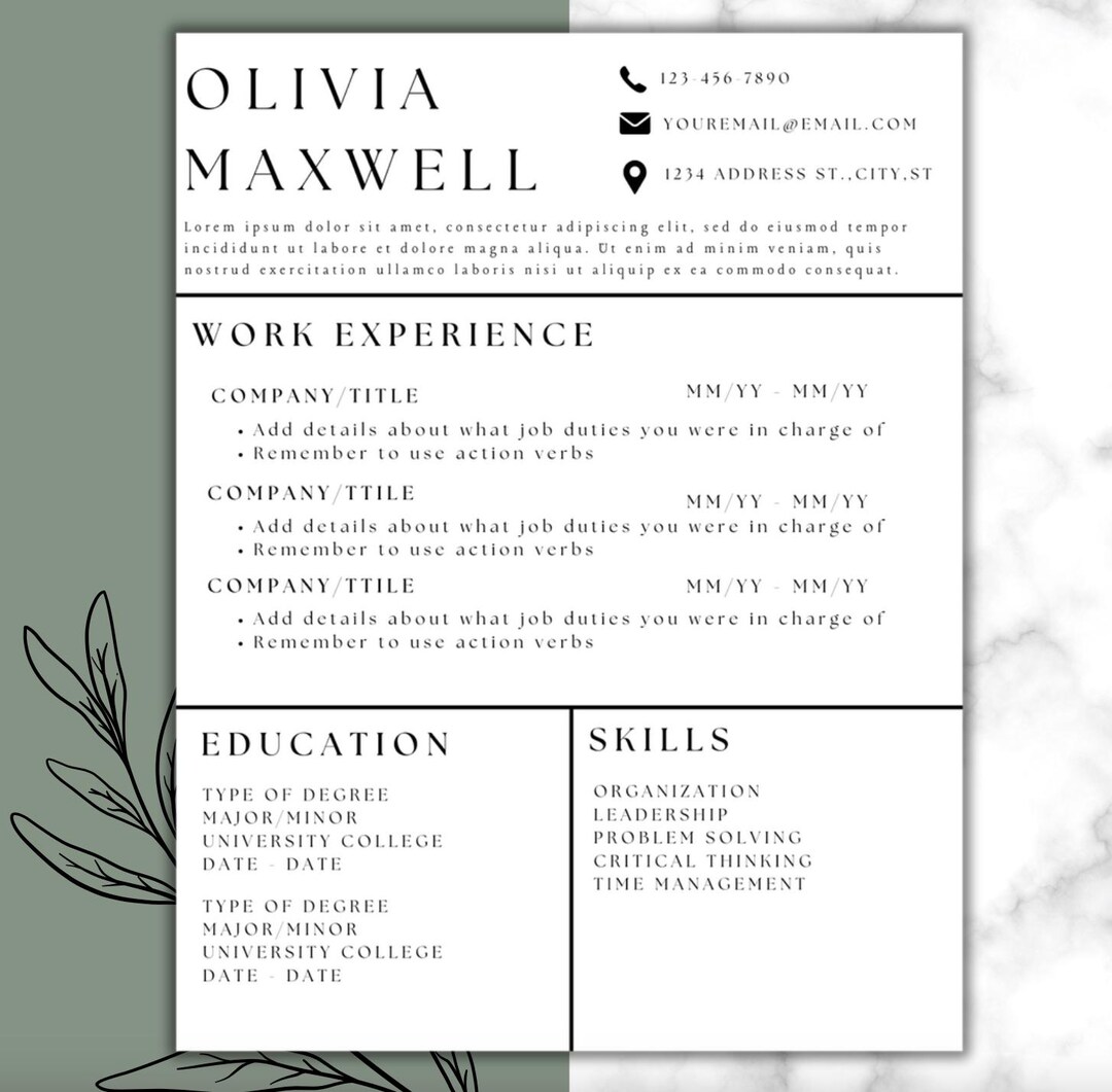 Resume Template for Easy Customization, Canva Template, CV Template ...