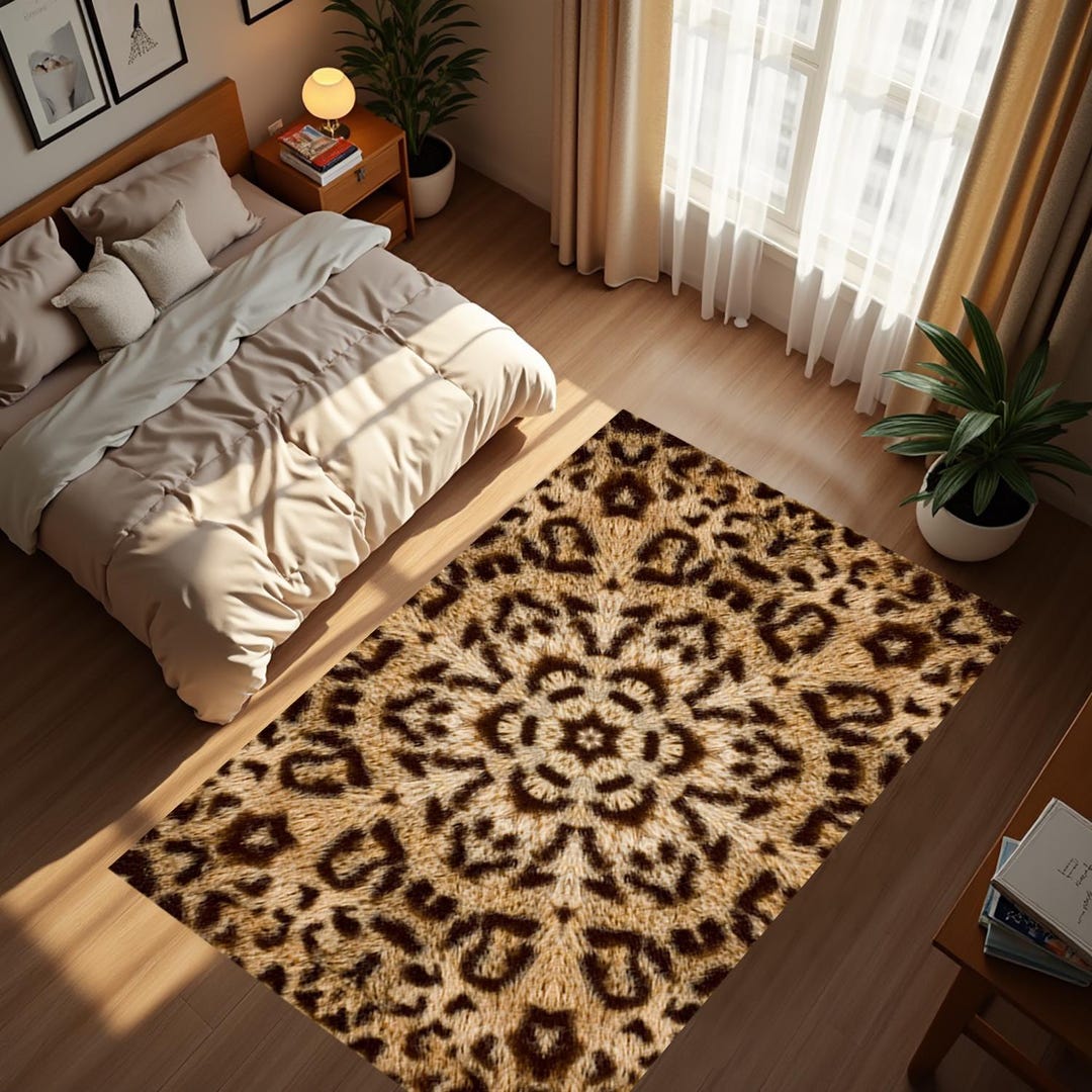 Leopard Patterned Rug, Leopard Skin Rug, Bedroom Rug, Black and Tan Rug ...