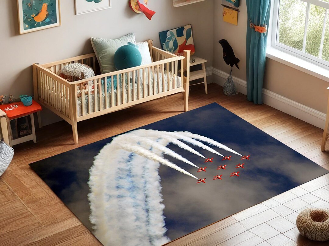 Children and Youth Room Rug, Airplane Patterned Rug, Show Planes Rug ...