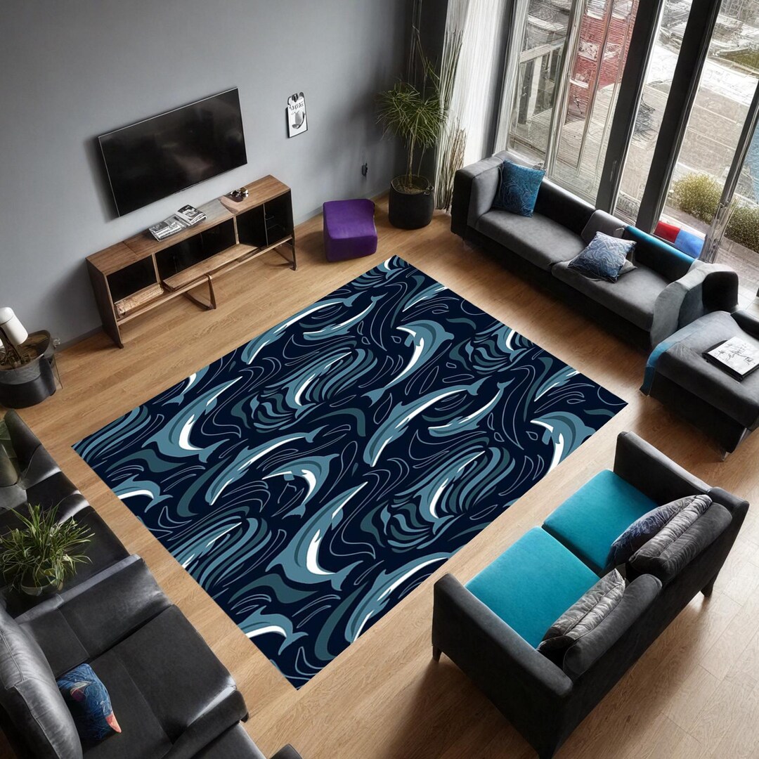 Dolphin and Wave Rug,animal Rug,kids Room Rug,washable Rug, Non Slip ...