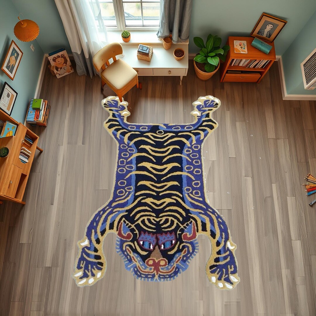 Shaped Korean Tiger Rug, Colorful Tiger, Living Room Rug, Children's ...