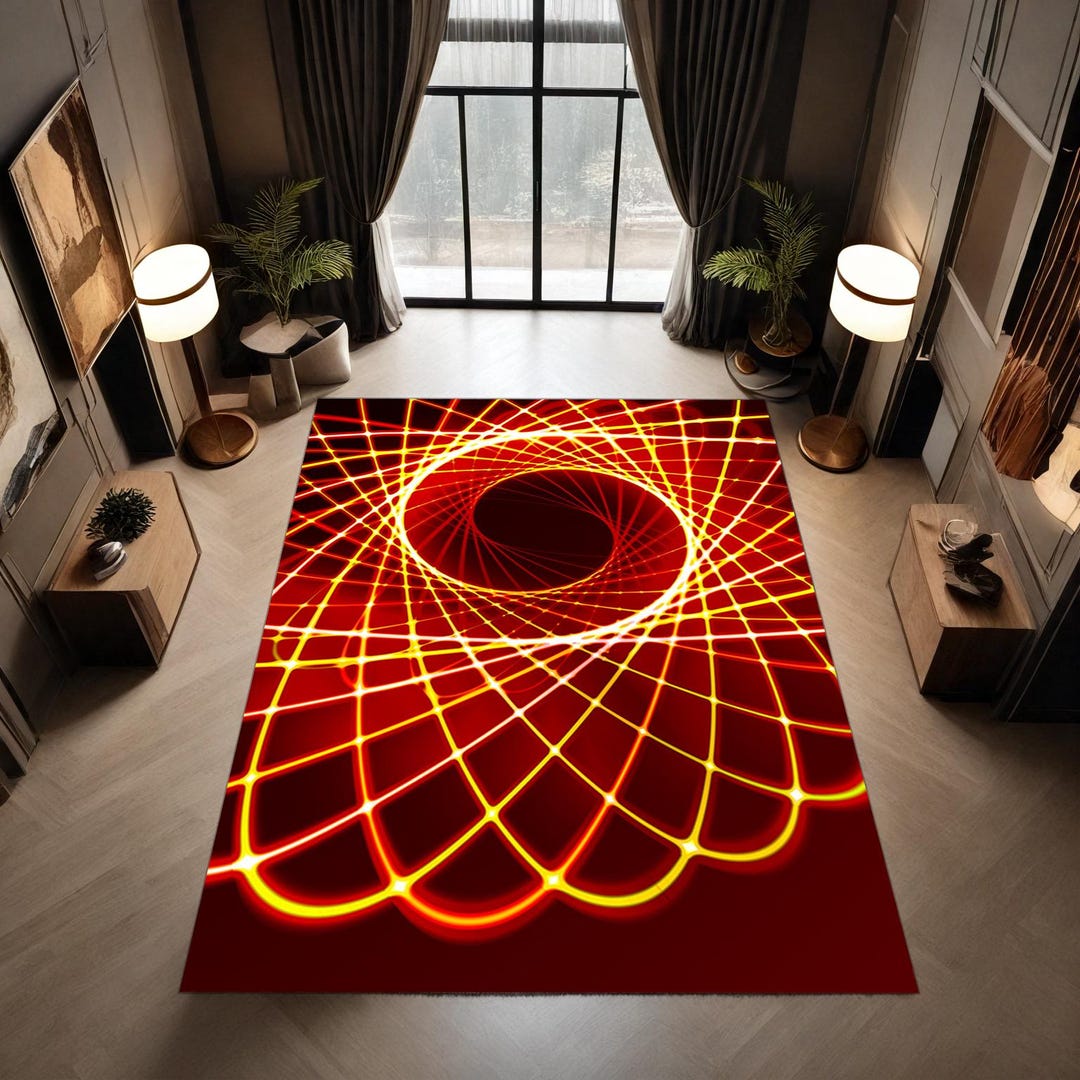 Illuminated Rug, Black and Red Rug, Circle of Light Rug, Trendy Rug ...
