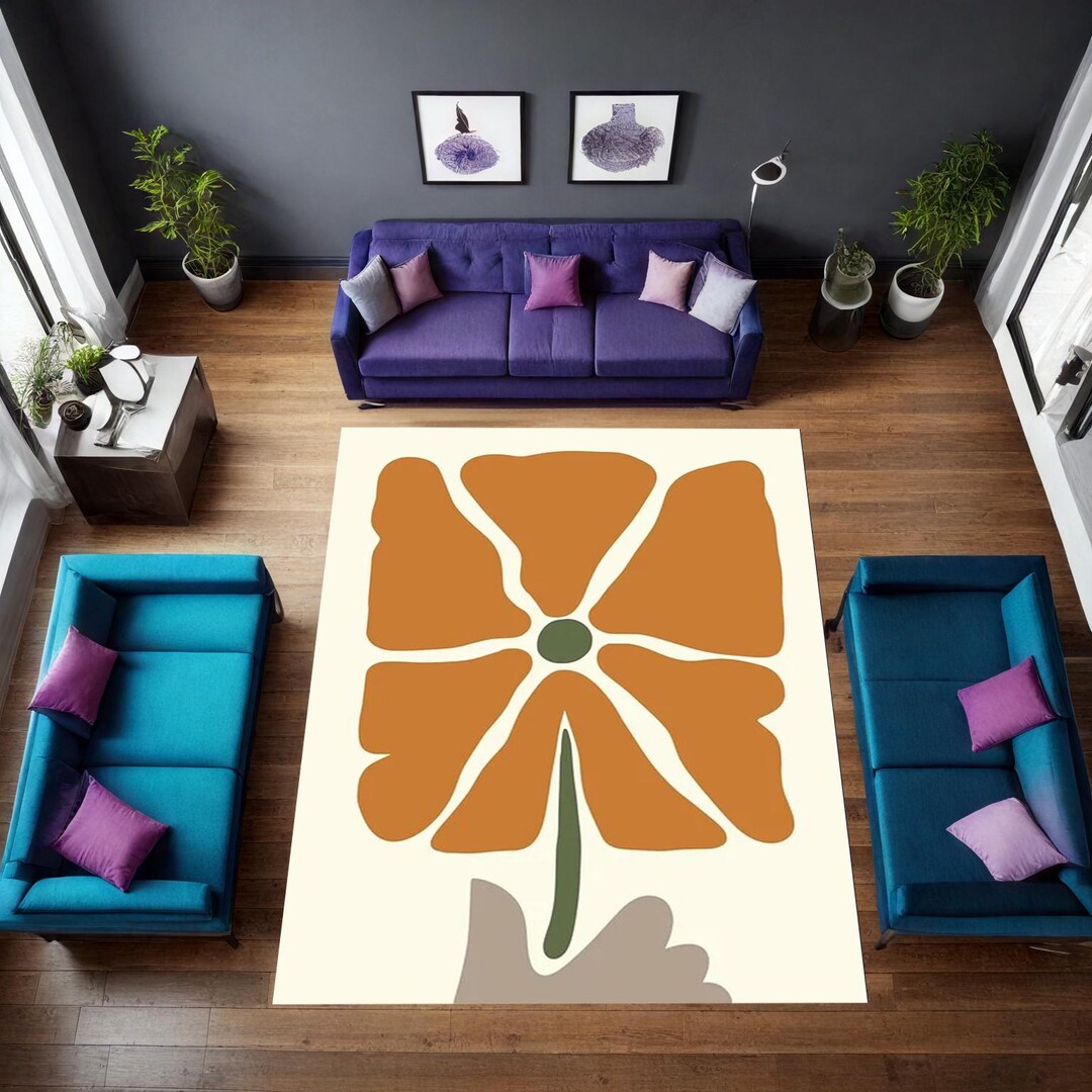 Living Room Rug, Bedroom Rug, Kitchen Rug, Yellow Flower Rug, Floral ...