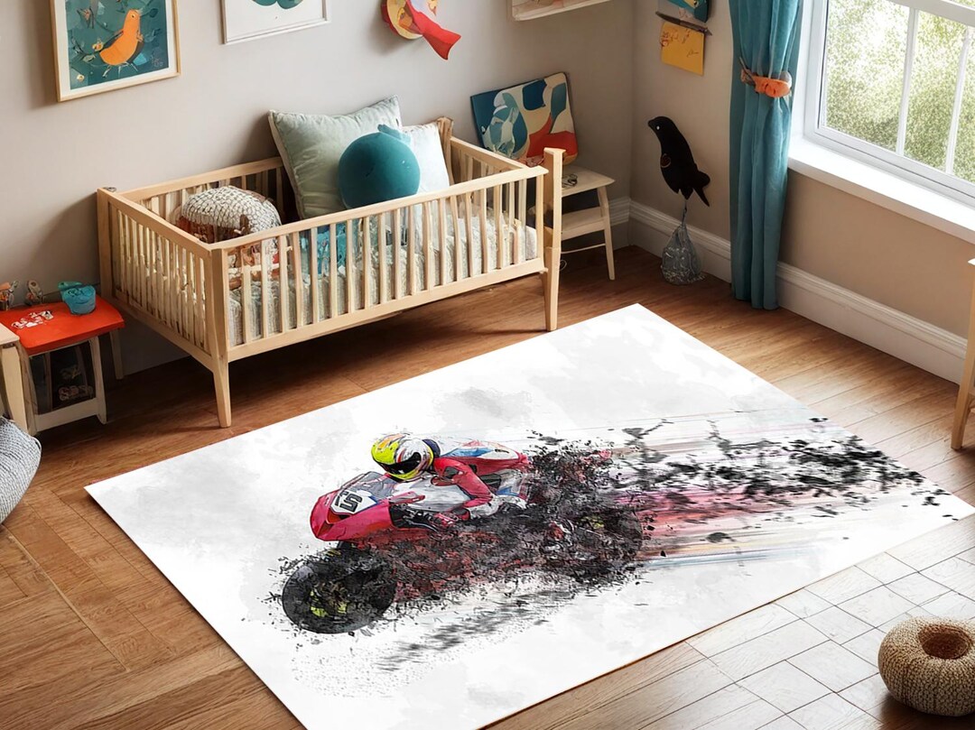 Children and Youth Room Rug, Motorcycle Rug, Motor Racing Rug, Racing ...