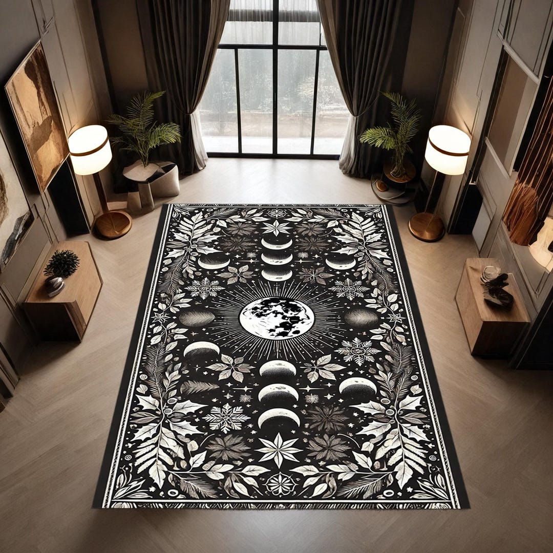 Earth and Night Rug, Moon and Stars Rug, Flower Motif Rug, Trend Rug ...