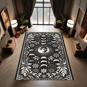 Earth and Night Rug, Moon and Stars Rug, Flower Motif Rug, Trend Rug ...