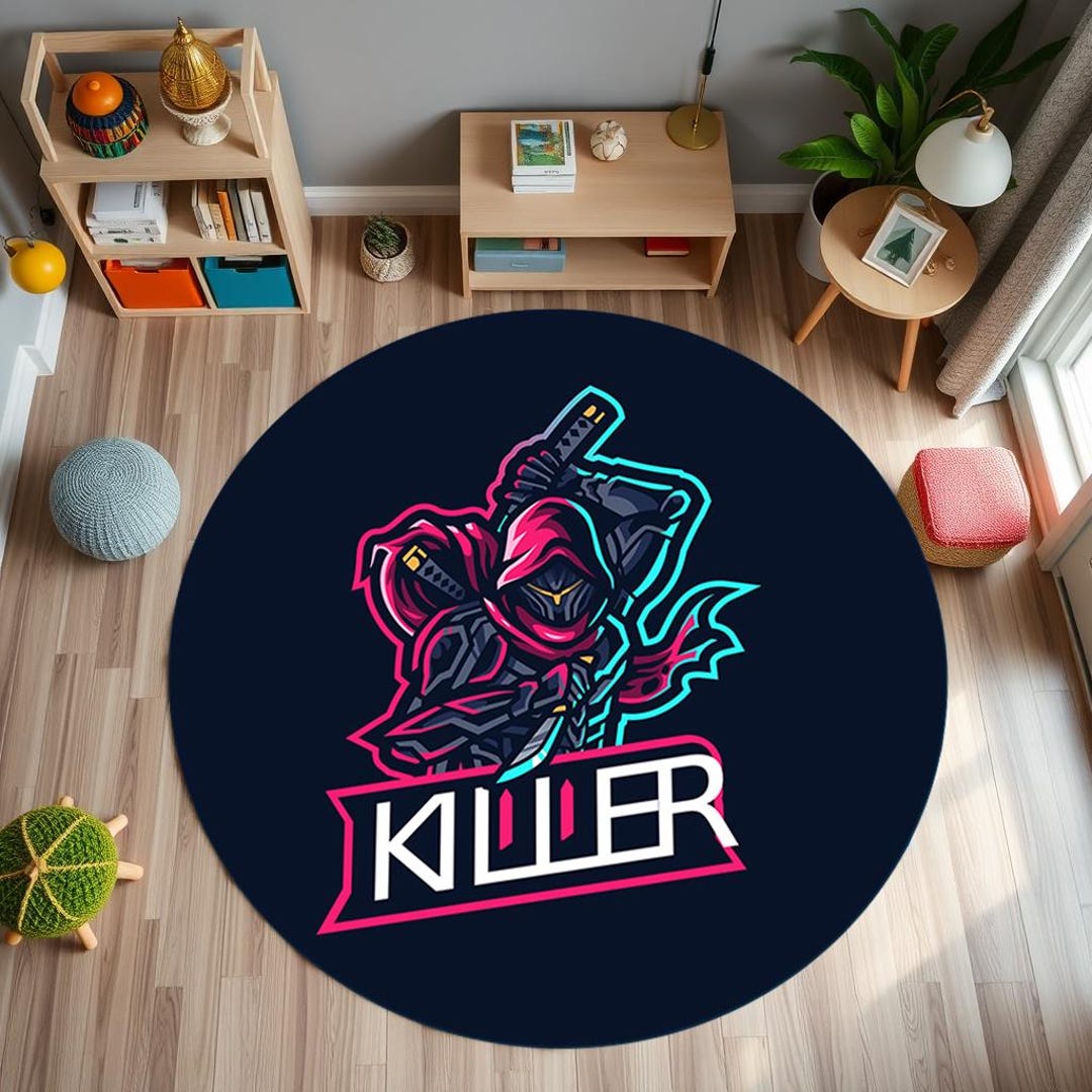 Round Rug, Killer Rug, Animated Rug, Neon Patterned, Washable Non-slip ...