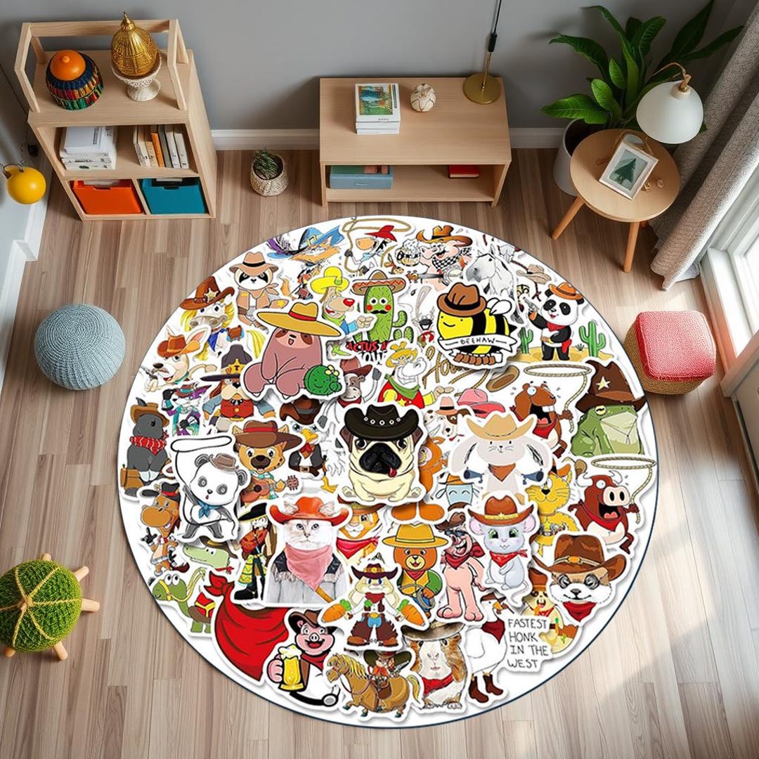 Round Rug, Cartoon Characters Rug, Animated Animals Rug, Cute Heroes ...