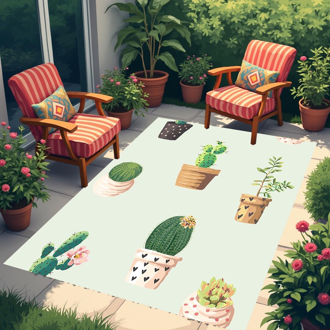 Outdoor Rug,cactus Rug, Area Rug, Succulents Carpet, Housewarming Gift ...