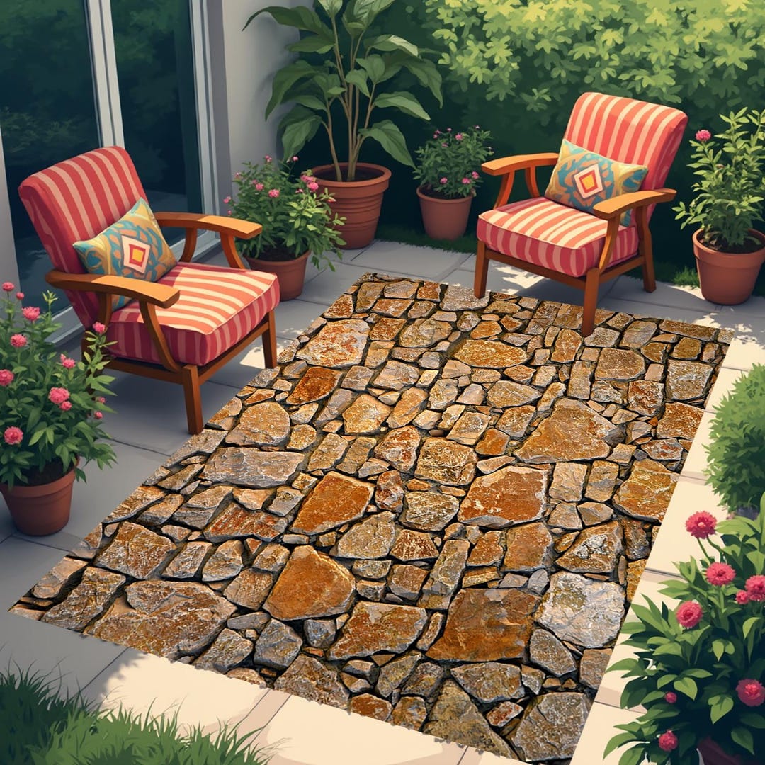 Outdoor Rug,stone Rug, Stone Pattern Rug, 3D Rug for Living Room ...