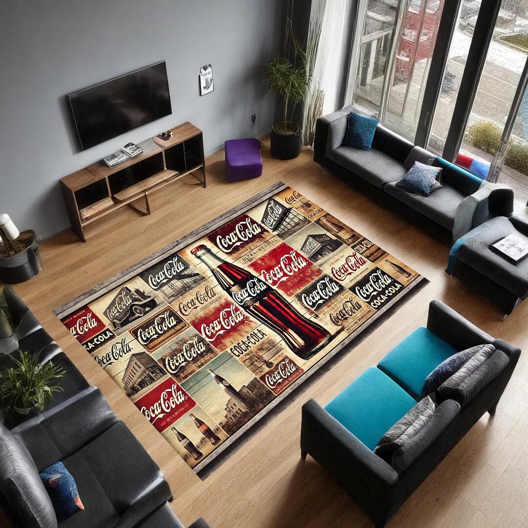 Coca Cola Patterned Rug, Historical Cola Cola Signs Rug,gift Coca Cola ...