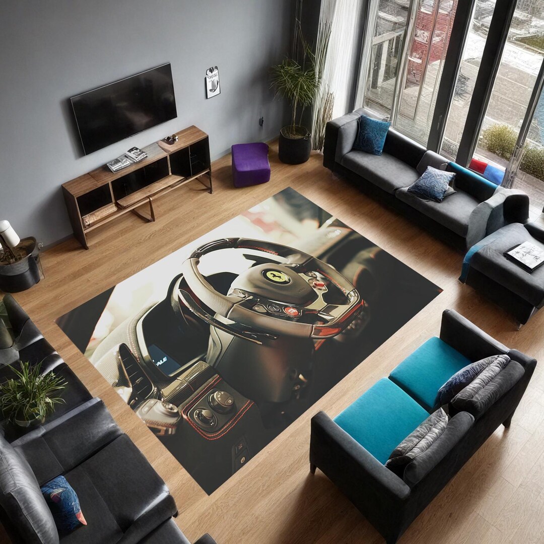 Sports Car Rug, Steering Wheel Rug, Colorful Rug, Living Room Rug ...