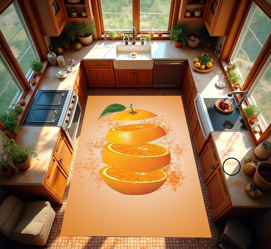 Orange Patterned Rug, Fruit Rug, Sliced Rug, Kitchen Rug, Stylish Rug ...
