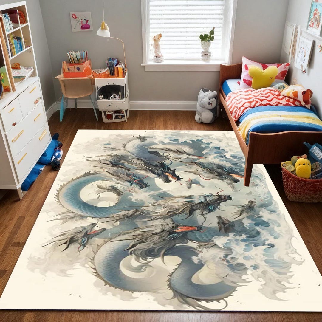 Mysterious Dragon Rug, Fighting Dragons Rug, Fantasy Rug, Youth Room ...