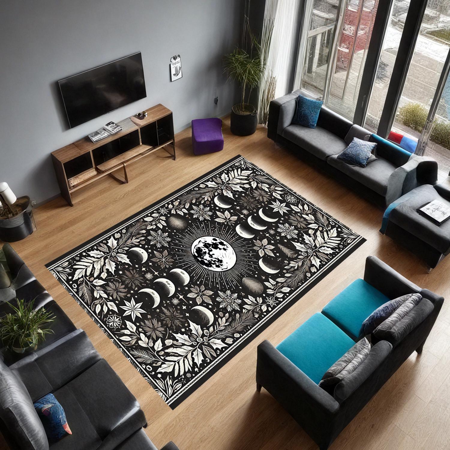 Earth and Night Rug, Moon and Stars Rug, Flower Motif Rug, Trend Rug ...