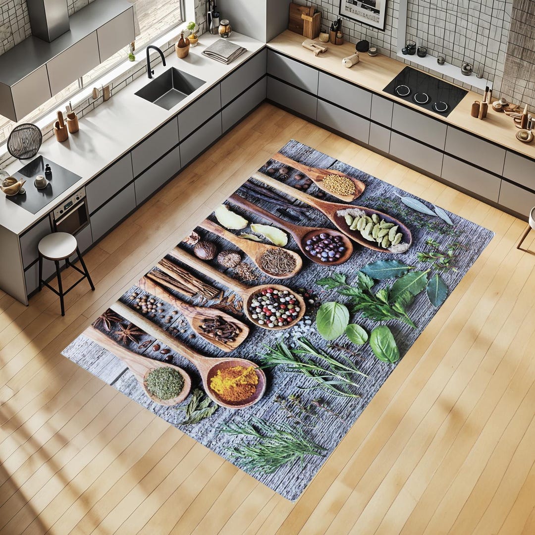 Vibrant Printed Kitchen Rug • Machine Washable Non-slip Kitchen Rug ...