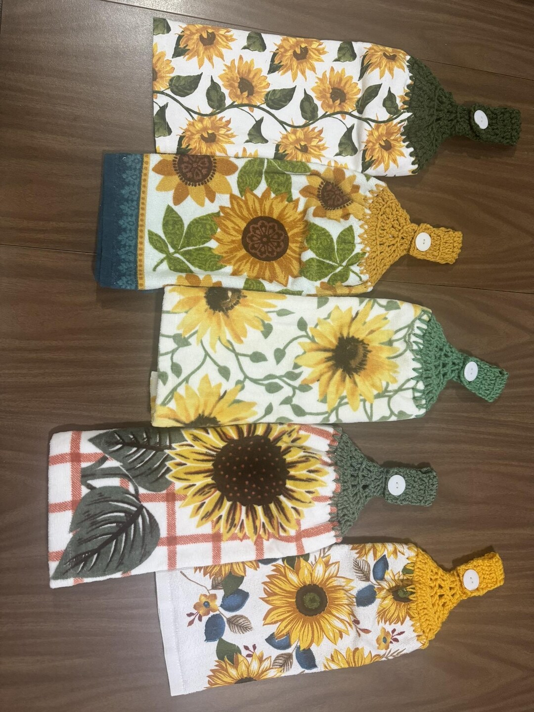 Crocheted Top Kitchen Towels, Hanging Kitchen Towels, Button Top Towels ...