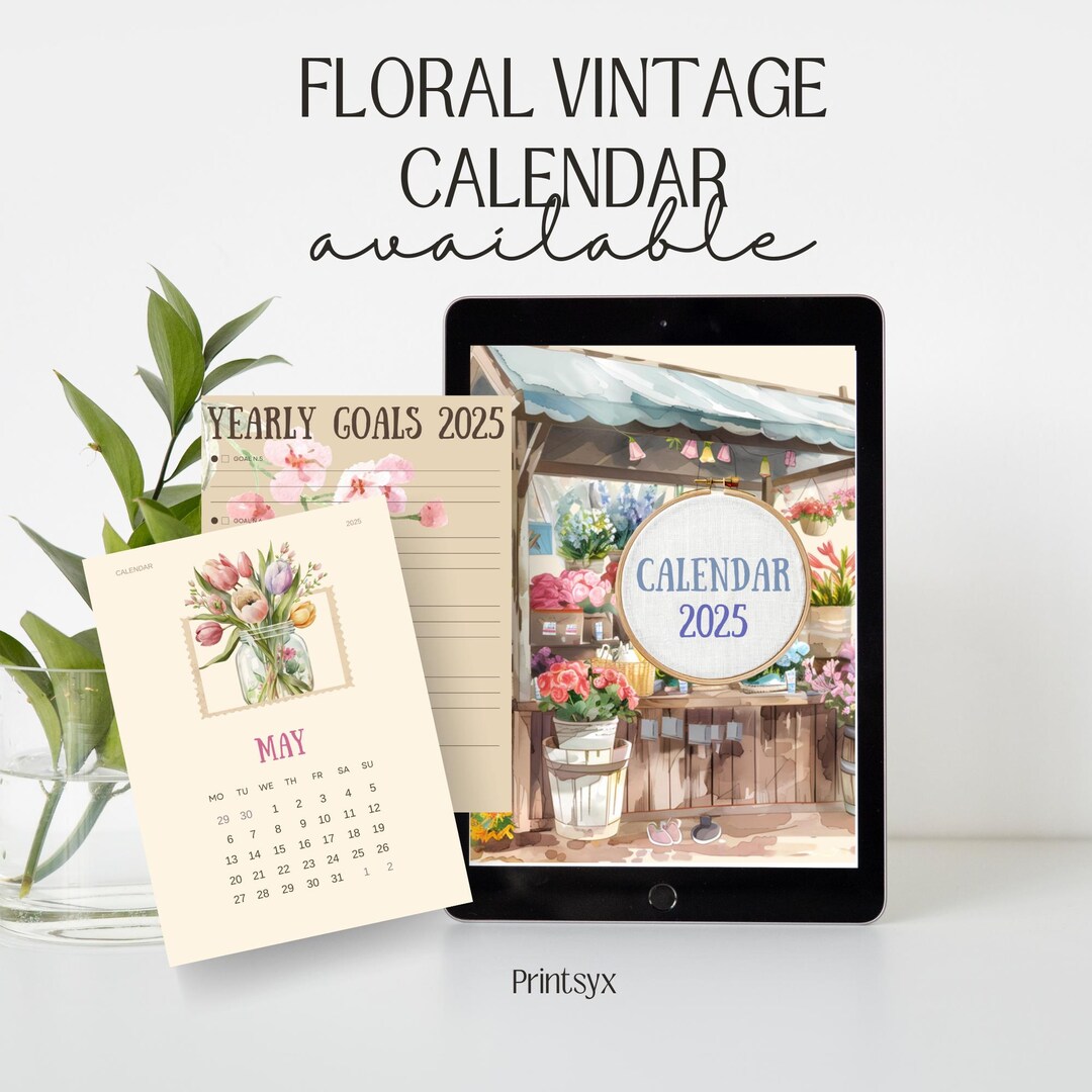 Vintage Flowers Digital Printable Calendar - Etsy