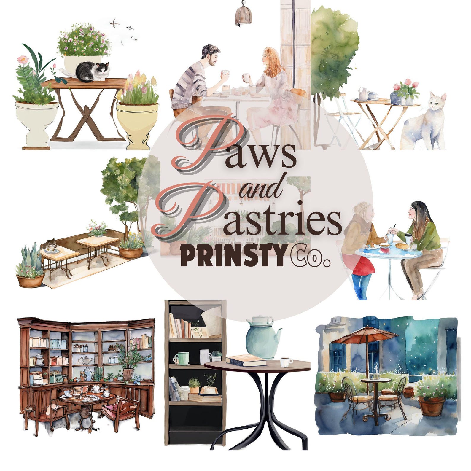 Pastries and Paws Clipart Bundle, Watercolor Clipart, Clipart Food ...