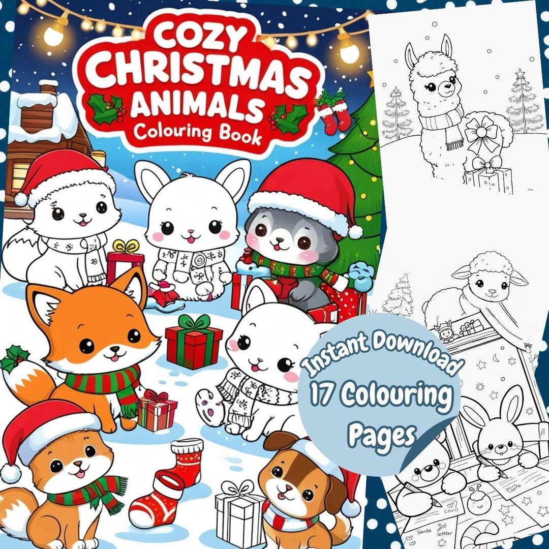 Kawaii Christmas Coloring Pages for Kids Printable Holiday Animals ...