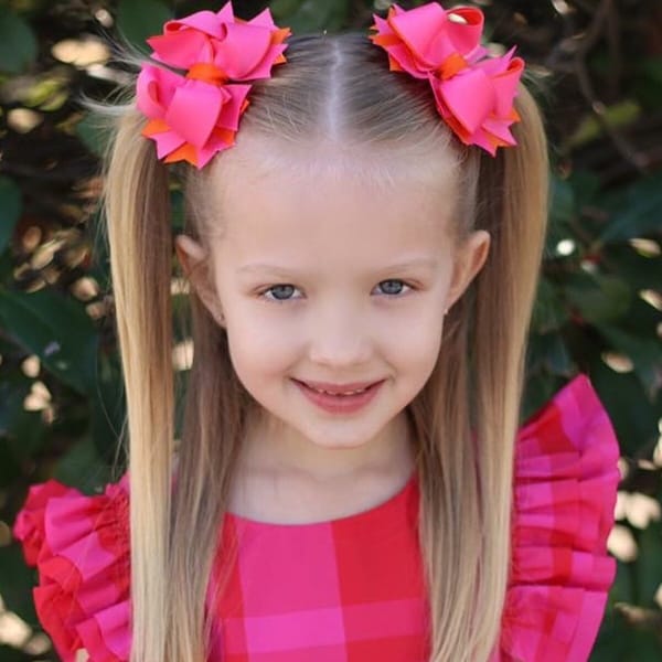 Pink Orange Hair Bow Etsy