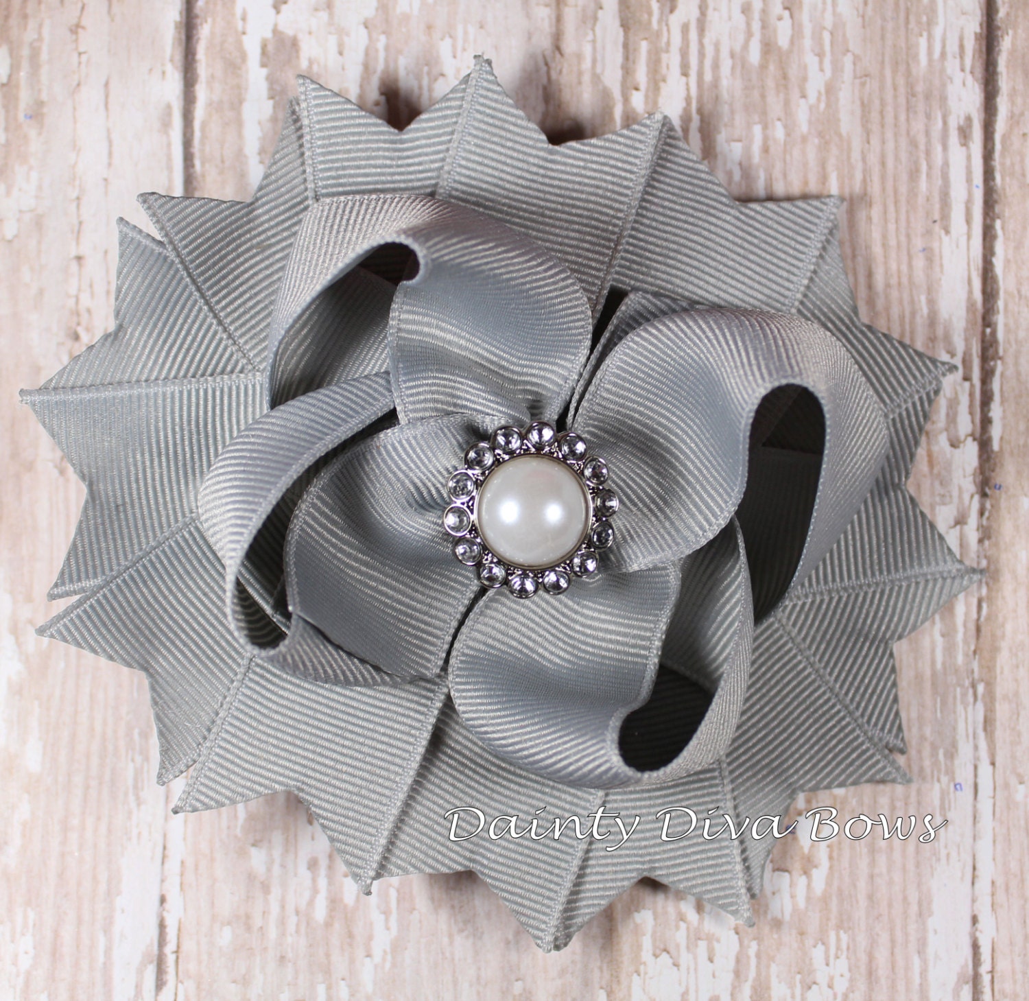 Gray Hair Bow Classic Pearl Collection Girls Boutique Hair | Etsy