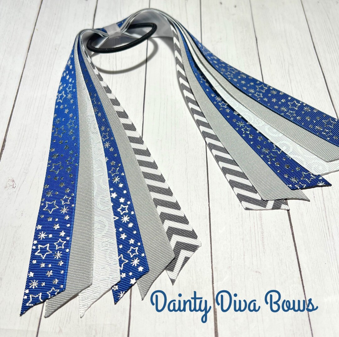 Ponytail Streamer, Navy Gray White, Softball Streamer, Softball Bow ...