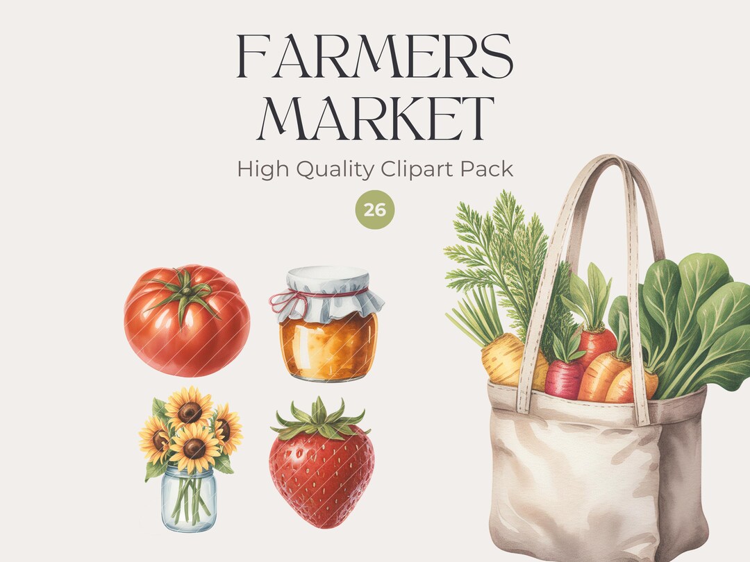 Farmers Market Watercolor Clipart, Digital Download, Transparent Pngs ...