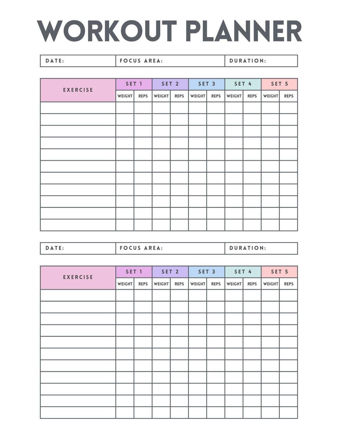 Fitness Log/editable Digital Printable /template/tracker|exercise ...