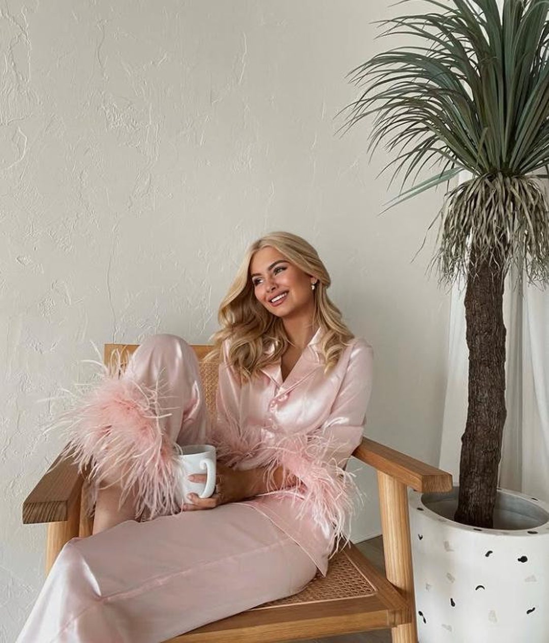 Feather Personalized Satin Sleepwear, Fur Bridal Loungewear, Bridesmaid ...