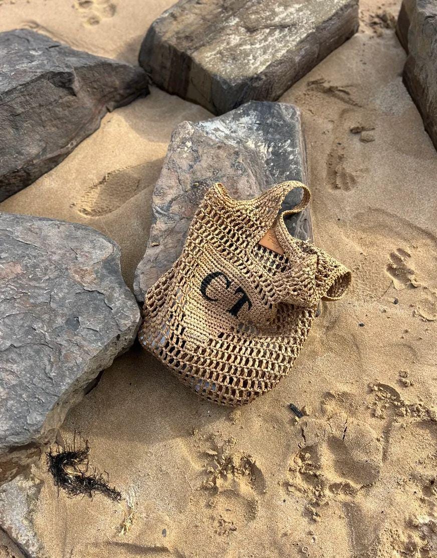 Personalized Raffia Tote Bag, Bridesmaid Initial Bag, Wedding ...