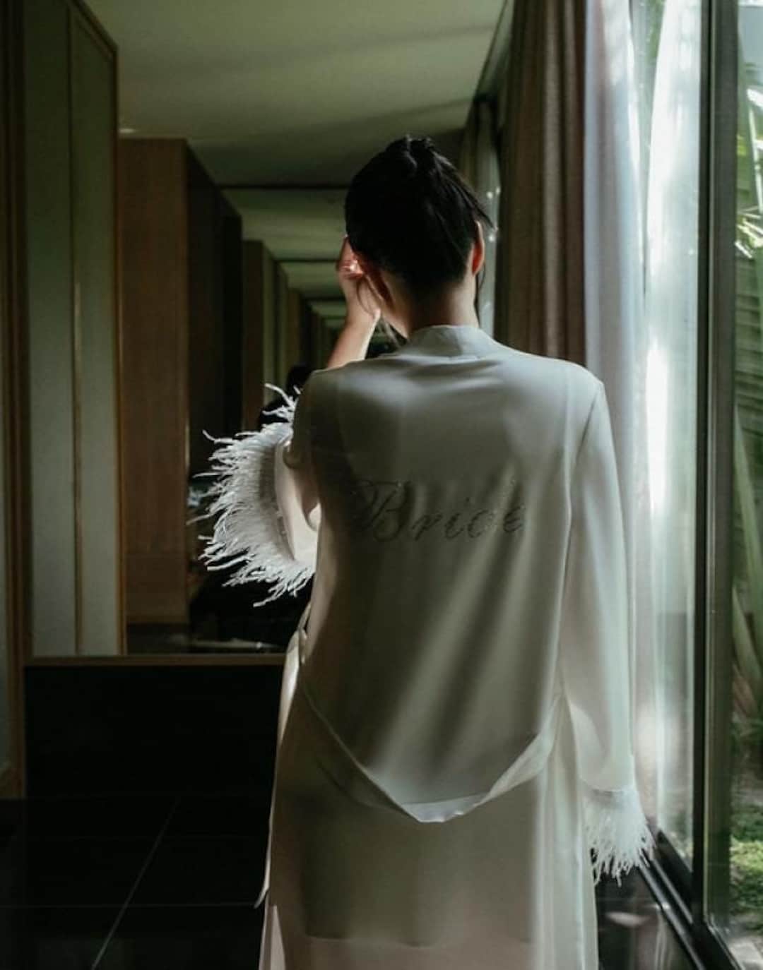 Feather Personalized Crystal Long Luxe Robes, Luxury Bridal Loungewear ...