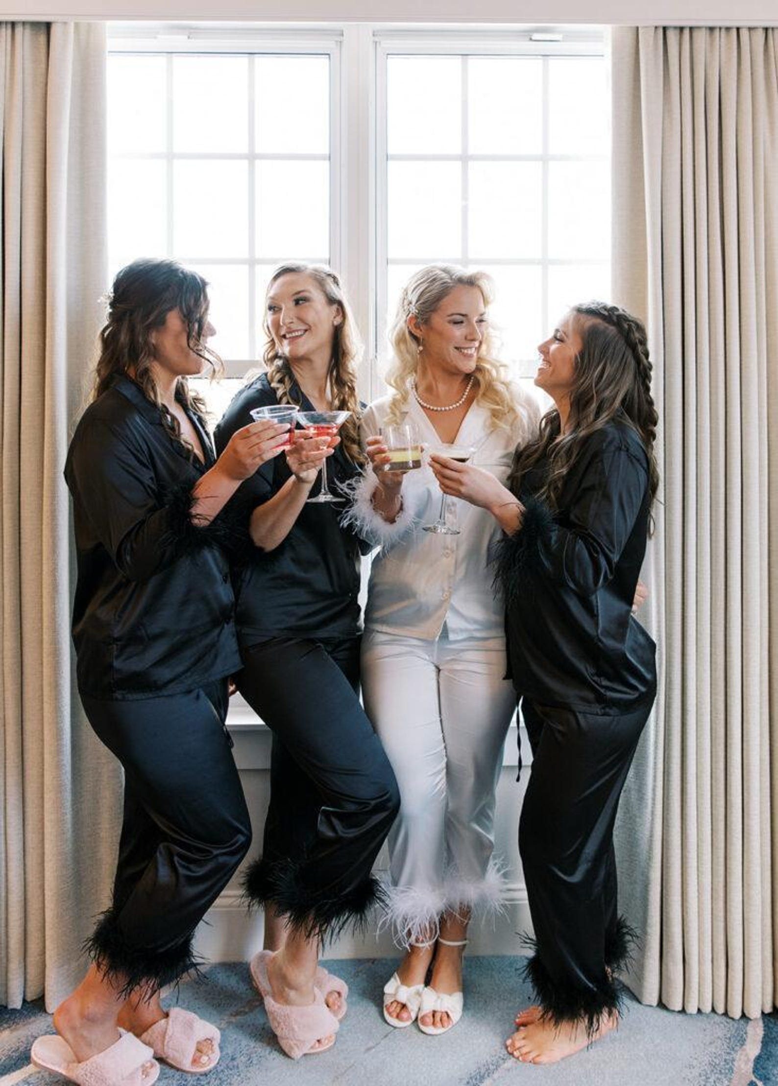 Feather Personalized Satin Sleepwear, Fur Bridal Loungewear, Bridesmaid ...