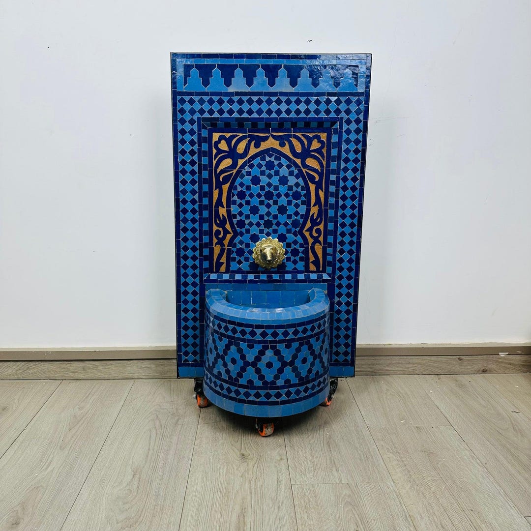 Handmade Moroccan Zellige Tile Fountain – Authentic Mosaic Water ...
