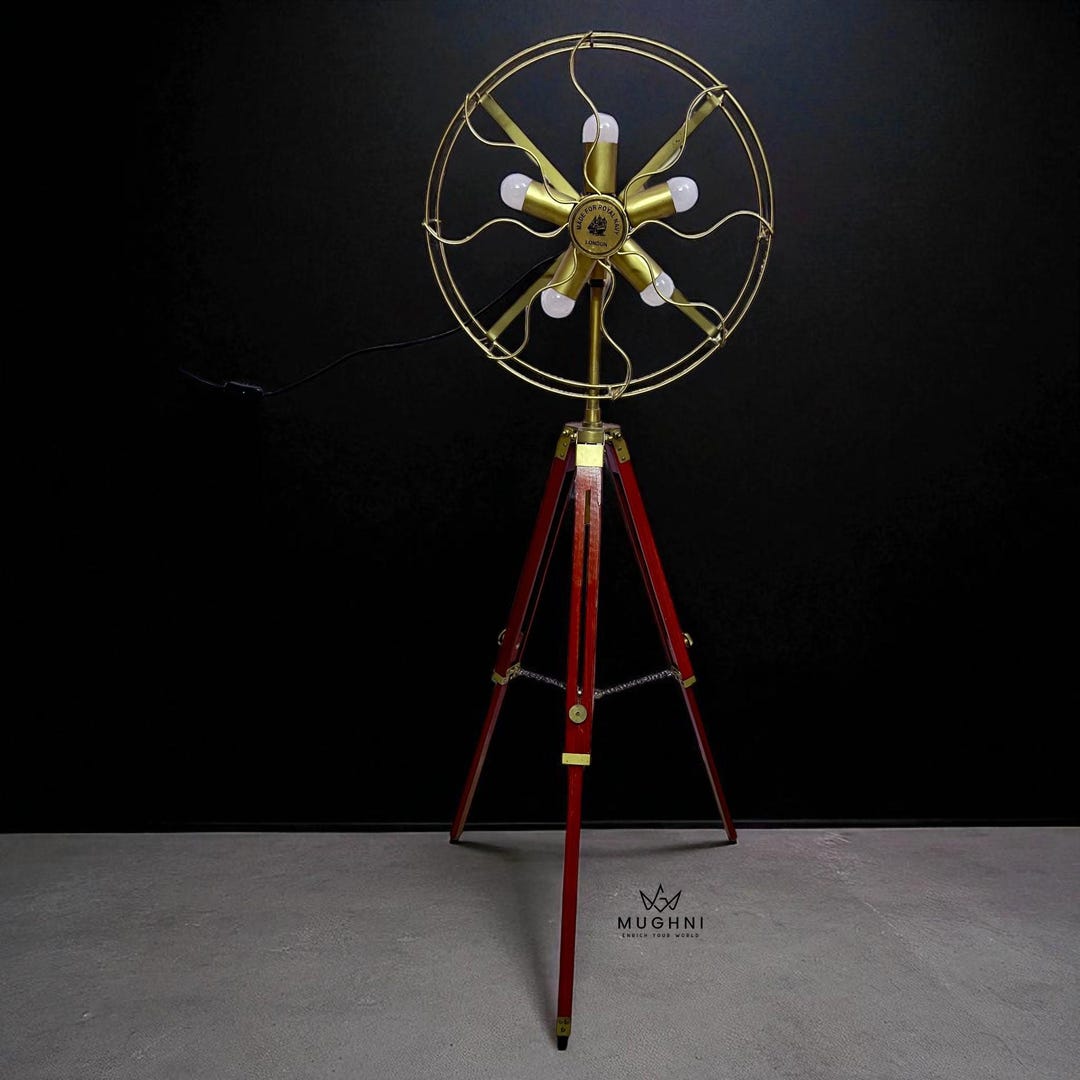 Industrial Tripod Floor Lamp Fan Style | Adjustable Height | Metal ...