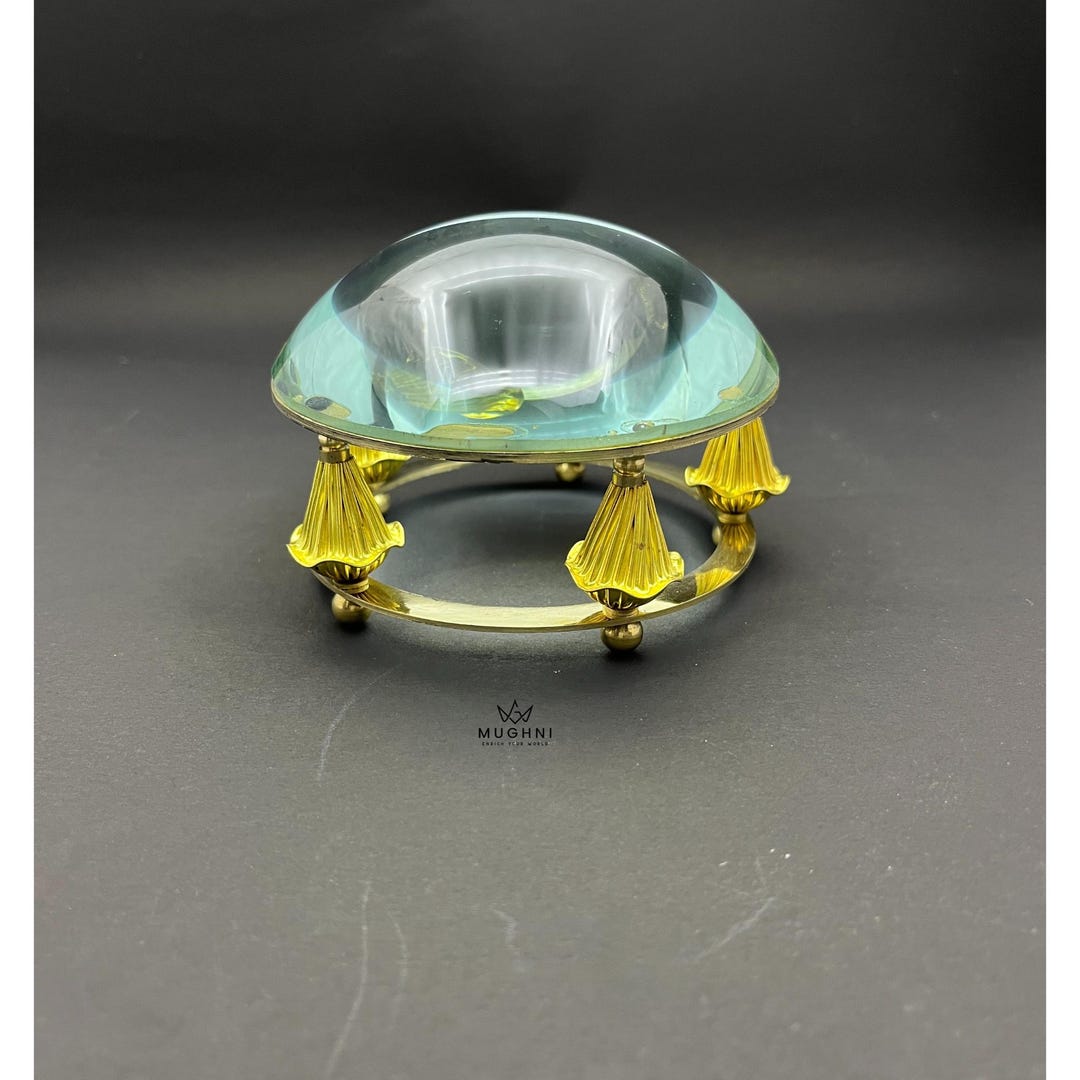 Large Glass Dome Magnifier: Brass Floral Base Paperweight - Etsy