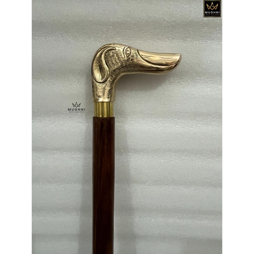 Brass Dog Head Walking Cane - Victorian Foldable Handmade Wooden Stick ...