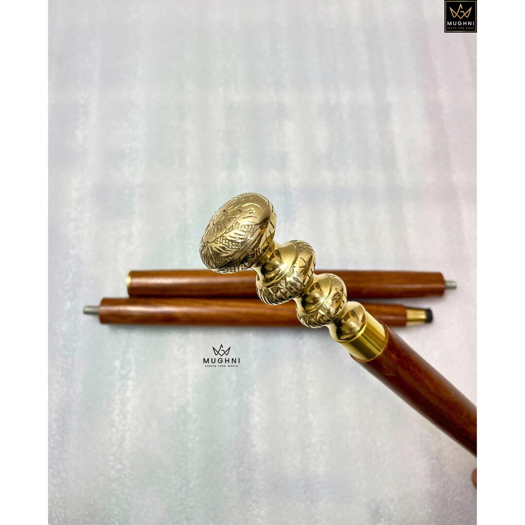 Handcrafted Wooden Walking Cane With Brass Handle – Elegant Gentleman ...