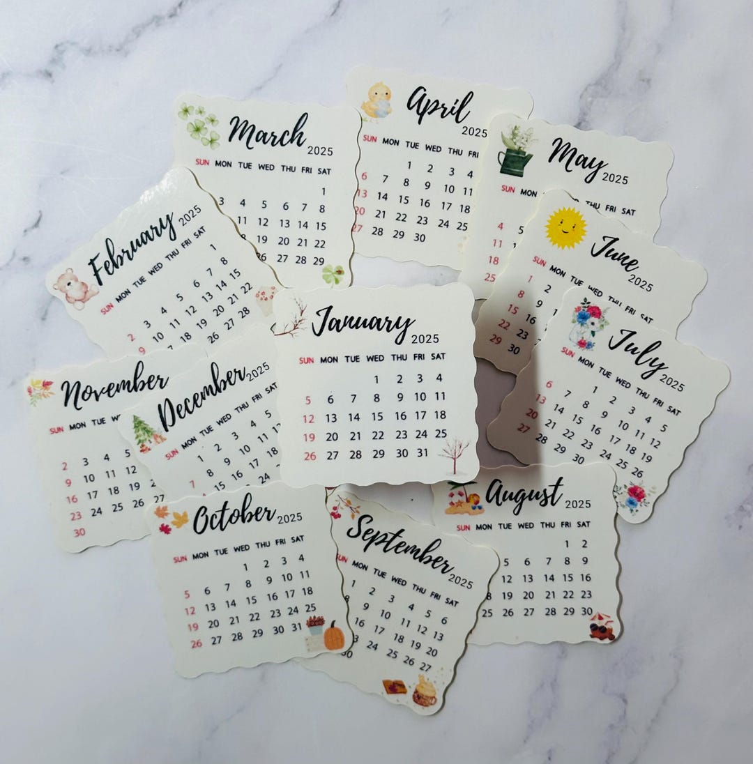 2025 Mini Calendar Sticker Set, Mini Calendar Stickers 2025, Bullet ...