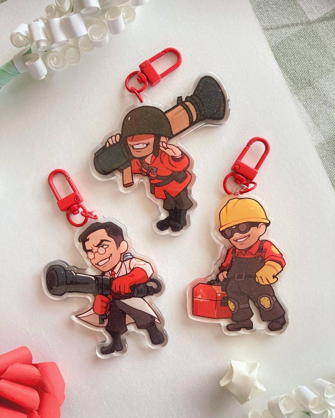 TF2 Glitter Epoxy Keychains - Medic, Soldier, Engineer - Etsy