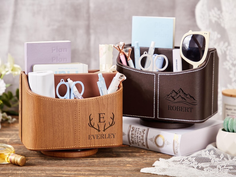 Personalized Desk Organizer,custom Leather Remote Caddy,remote Control ...