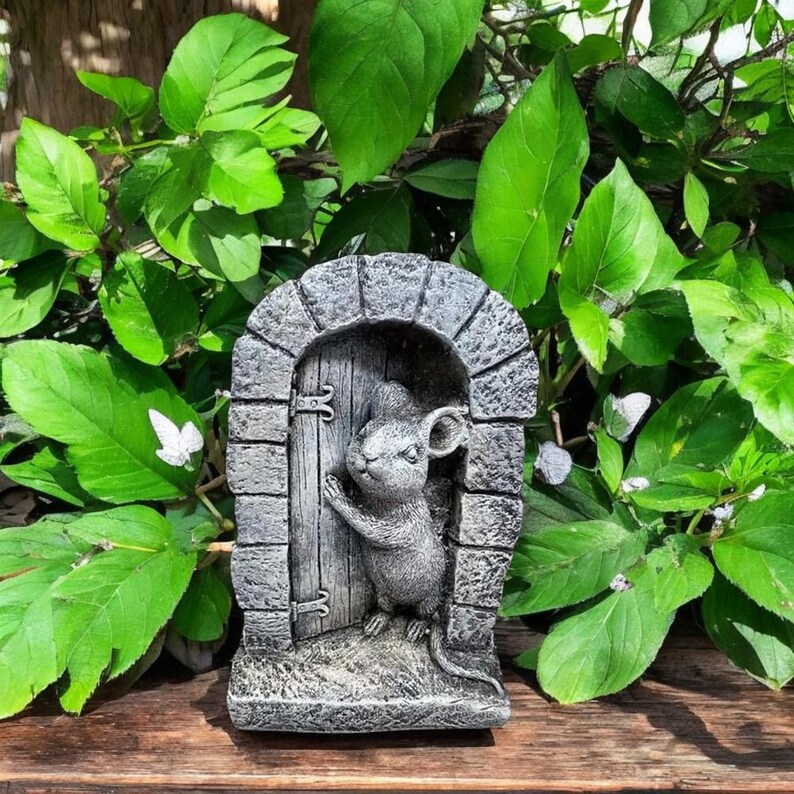 Mouse Door Stone Statue - Concrete Mouse for Garden, Outdoor Home Decor ...