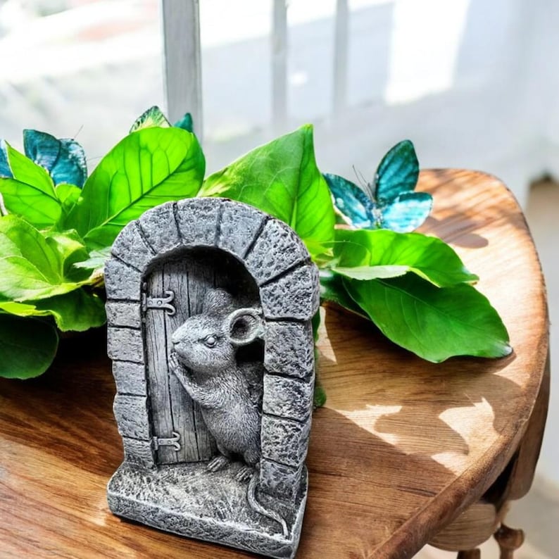 Mouse Door Stone Statue - Concrete Mouse for Garden, Outdoor Home Decor ...